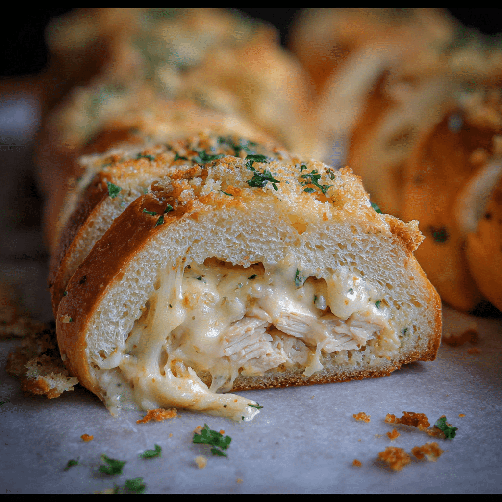 Chicken Alfredo Stuffed Garlic Bread